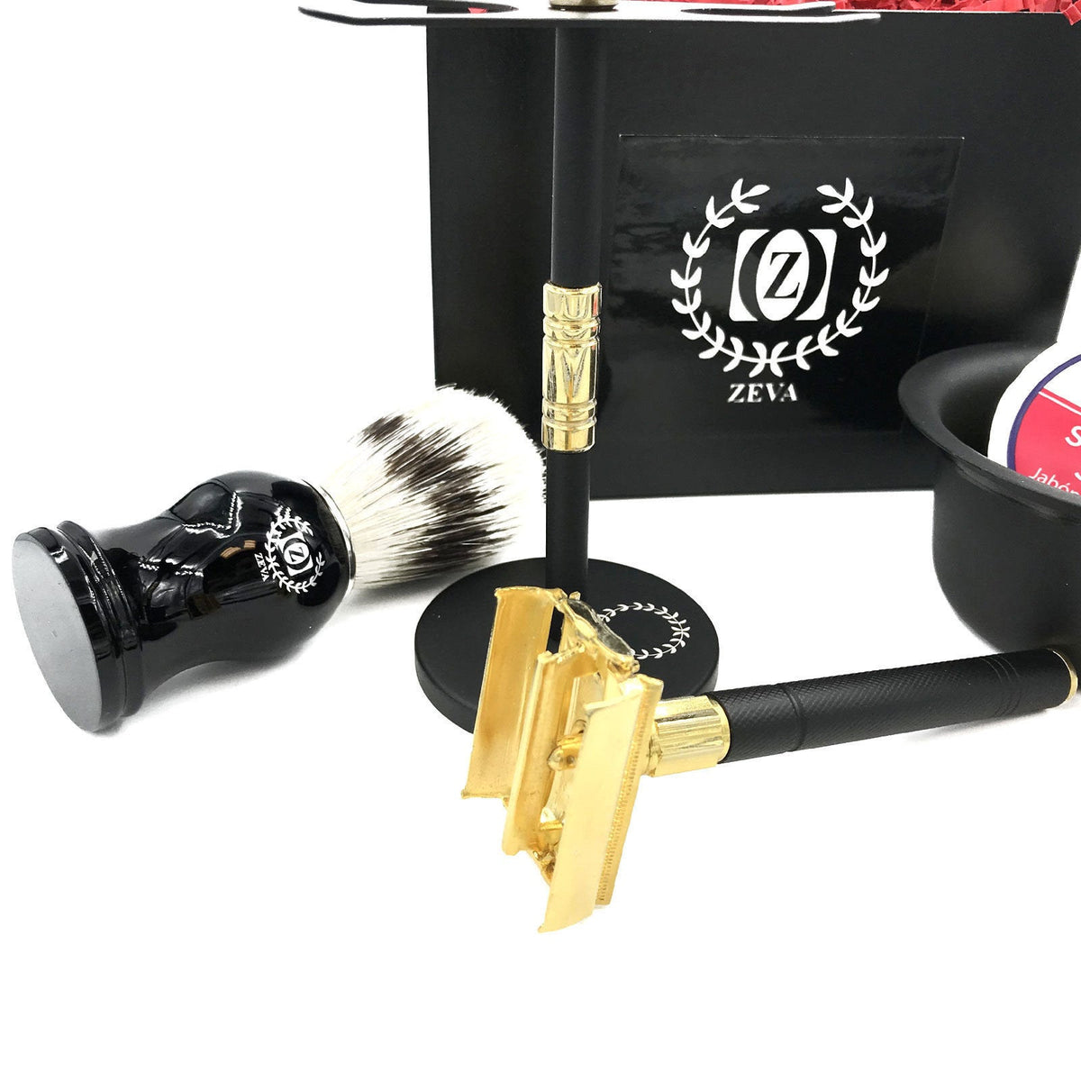 VINTAGE black/gold double edge safety razor shaving gift set 5 pc for ...