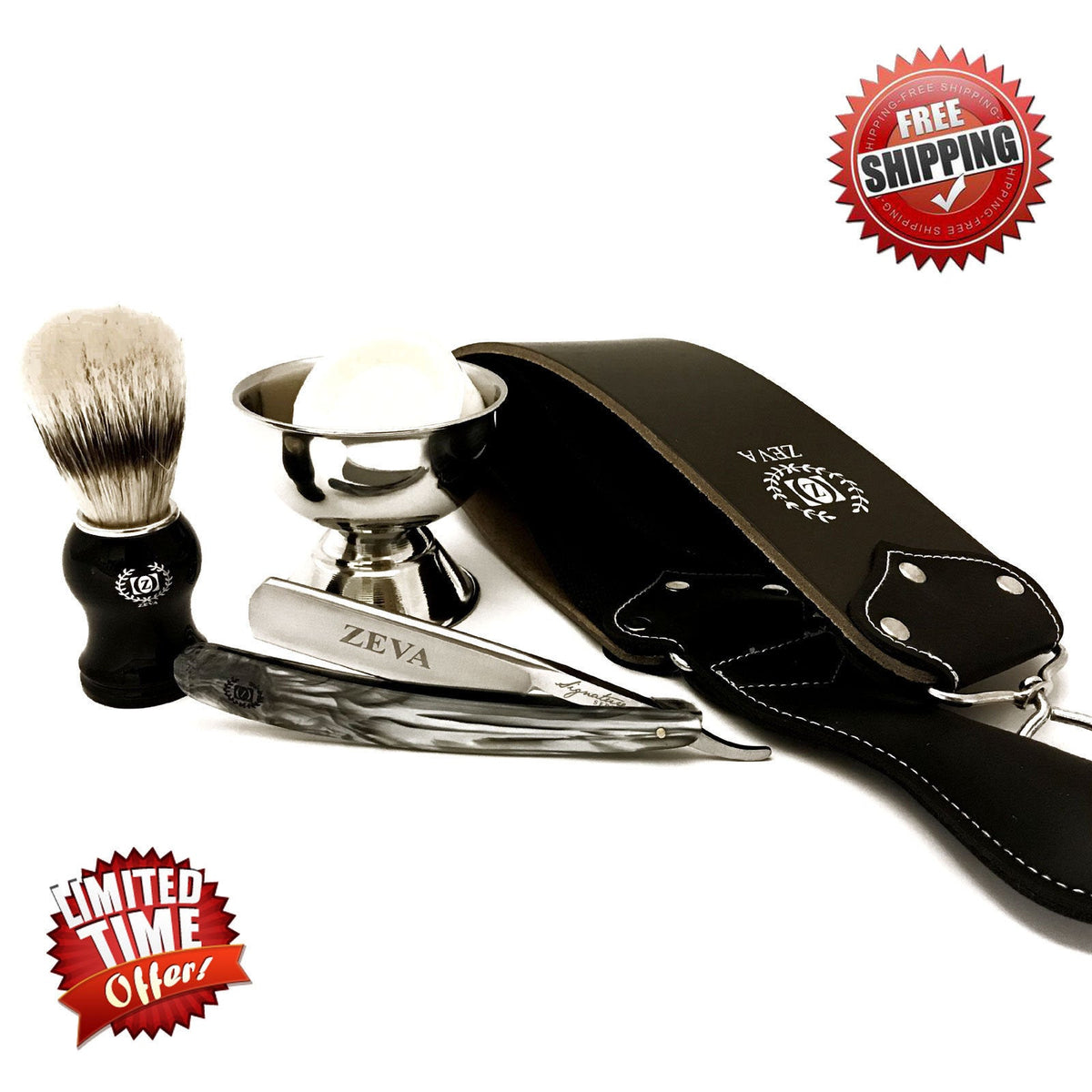 ZEVA 5 Pieces Cut Throat Men's Straight Edge Razor, Brush, Strop Shavi ...