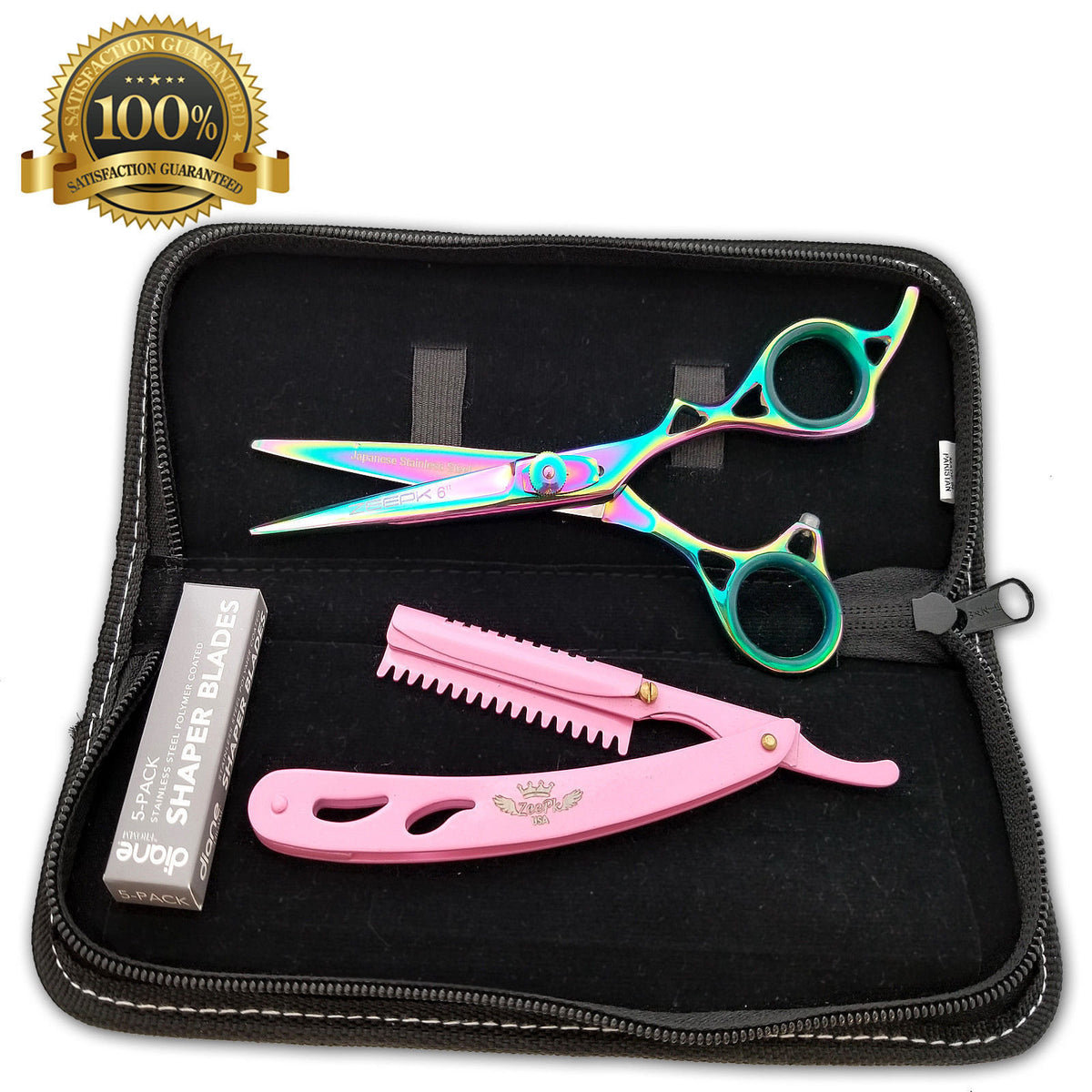 Hair Styling & Barber Shears Rainbow Titanium 6" Hairshaper and thinni ...